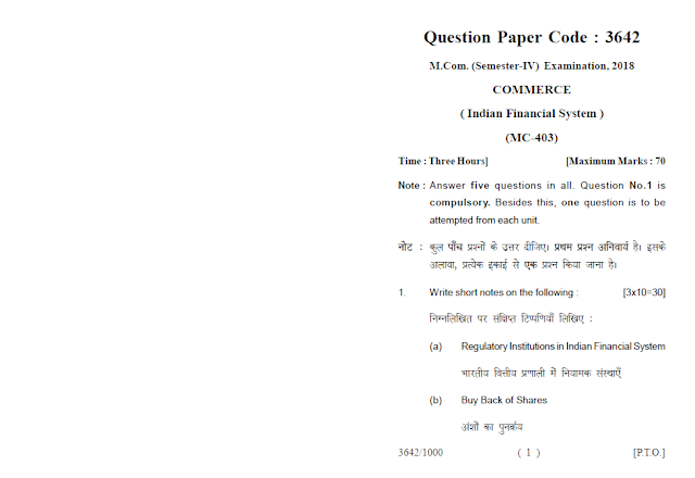 Lucknow University M.Com. COMMERCE (Semester-IV) Indian Financial ...