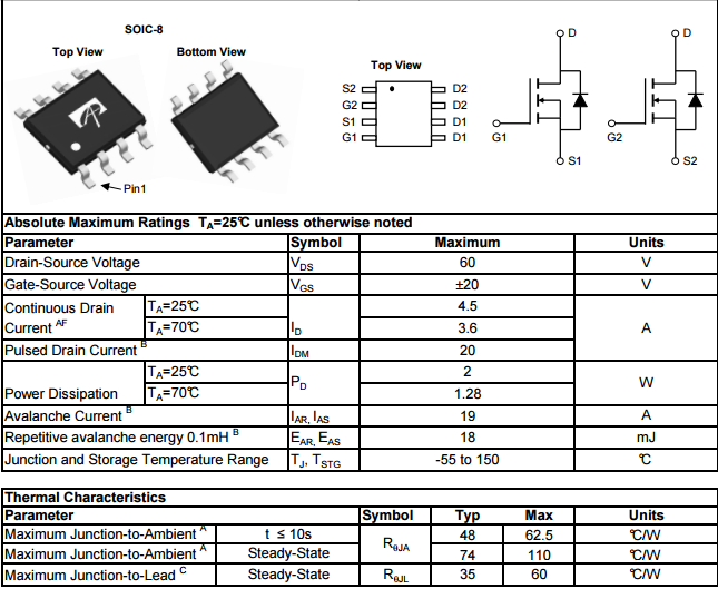 AO4828 60V DUAL N-CHANNEL MOSFET | RIAU ELEKTRONIK