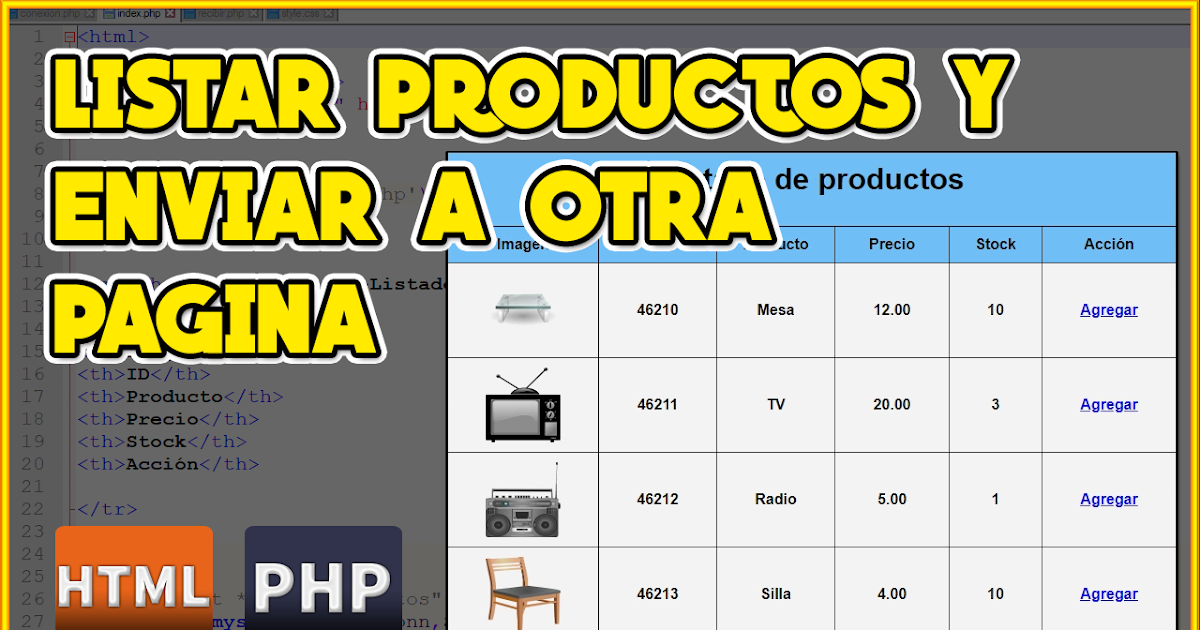 VaidrollTeam: LISTAR PRODUCTOS DE UNA BASE DE DATOS EN PHP, HTML Y MYSQL