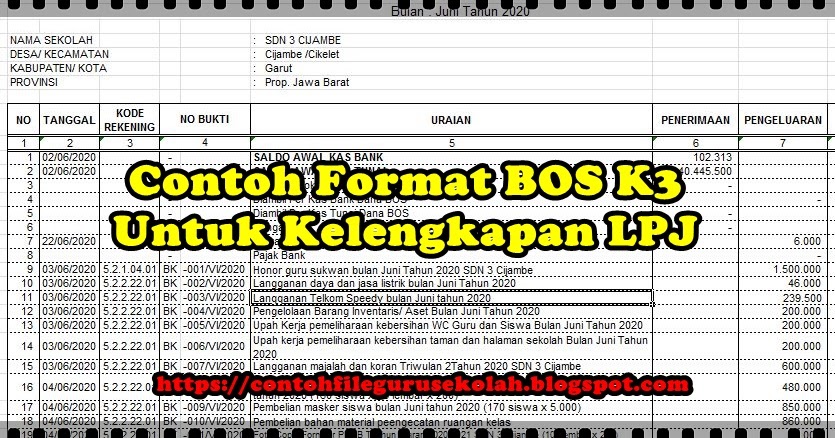 Contoh Format BOS K3 (Buku Kas Umum) BKU Untuk Kelengkapan LPJ - Data Guru