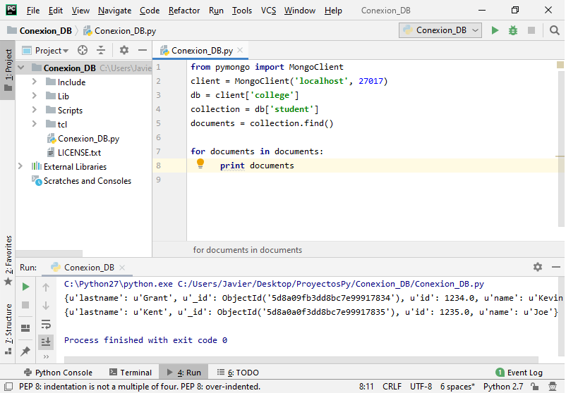 CONEXIÓN DE PYTHON A MONGODB (ACTUALIZAR,BORRAR E INSERTAR DATOS)
