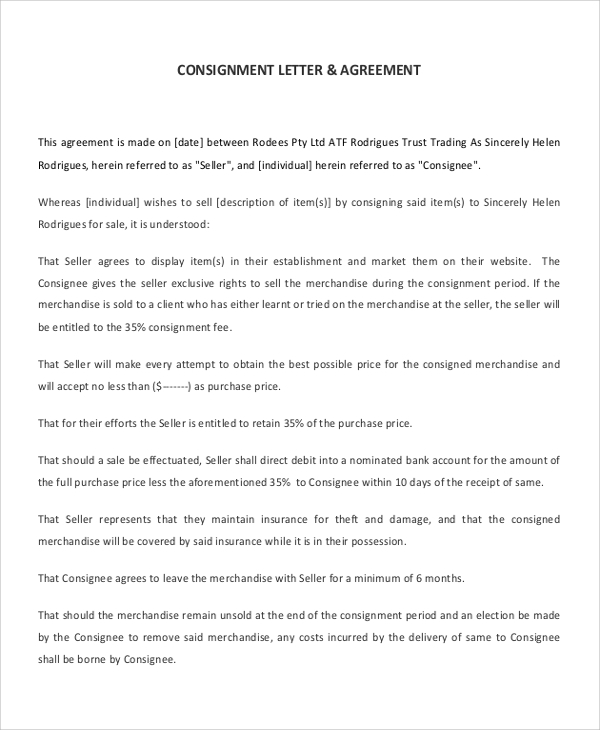 Consignment Letter Template ~ Resume Letter