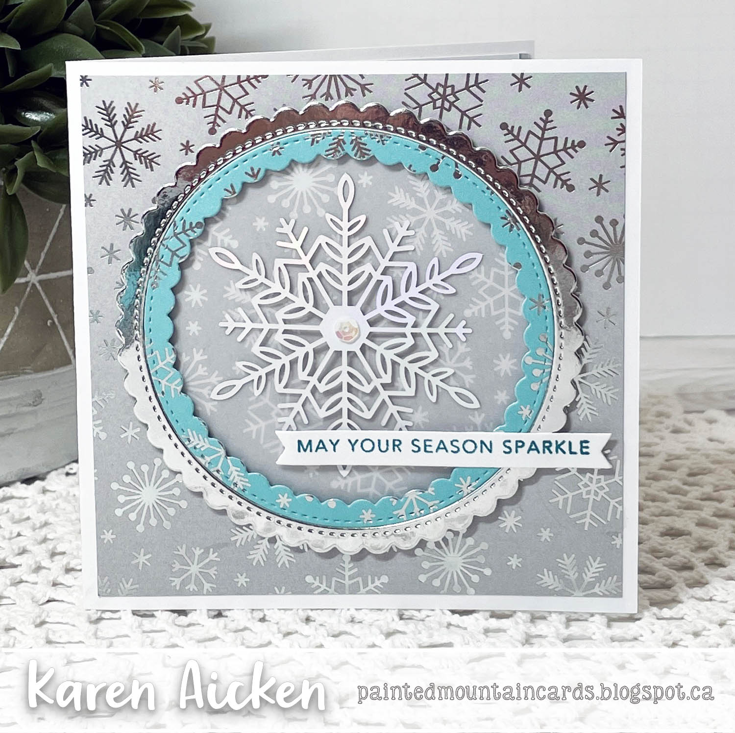 Painted Mountain Cards: Square Snowflake Pop Up Card