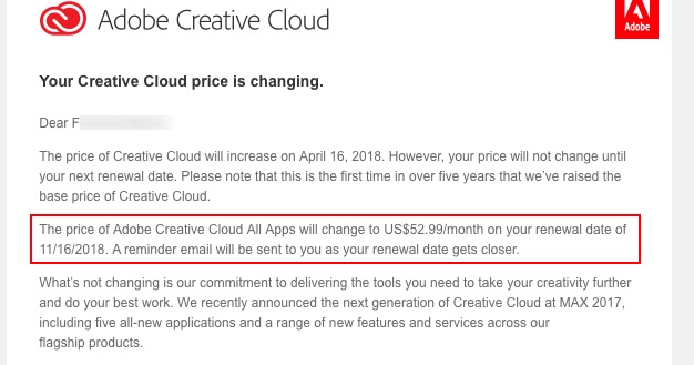 human user: Adobe Creative Cloud 2018 Price Increase Getting Closer