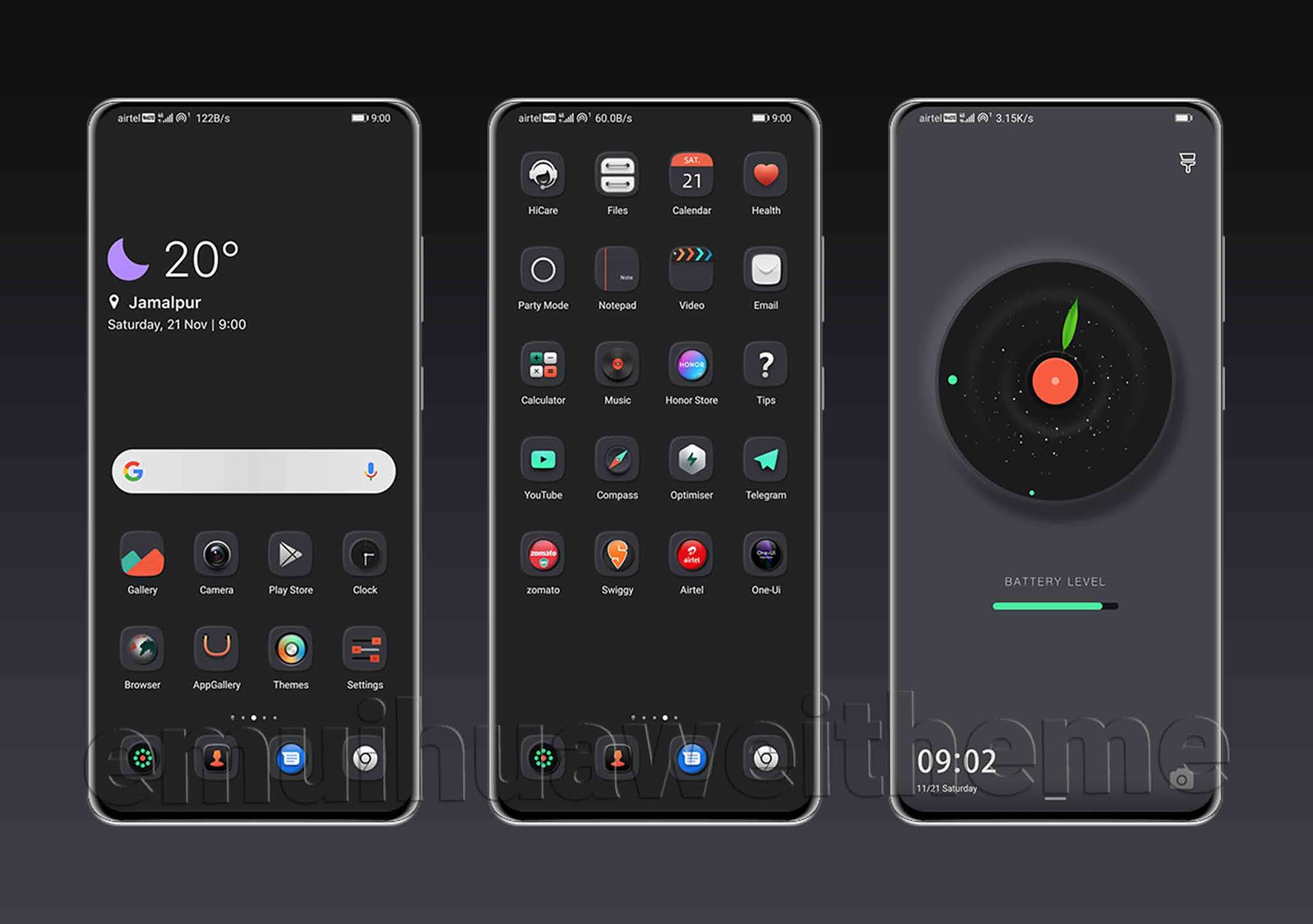 Deep Charging Effect EMUI Theme With Amazing Dark Layout For Huawei ...