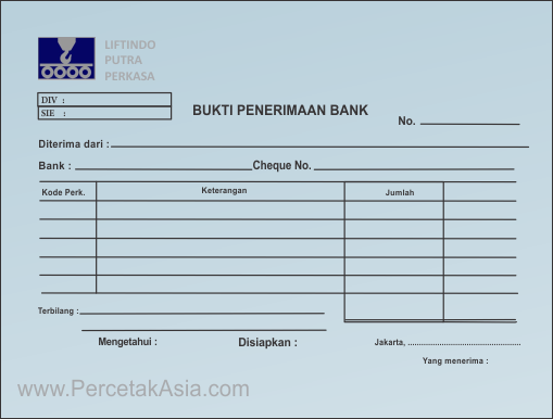 Desain bukti penerimaan bank PT.Liftindo | PercetakanASIA.com