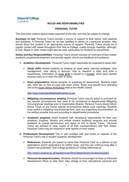 Tutor Responsibilities ~ Resume Letter