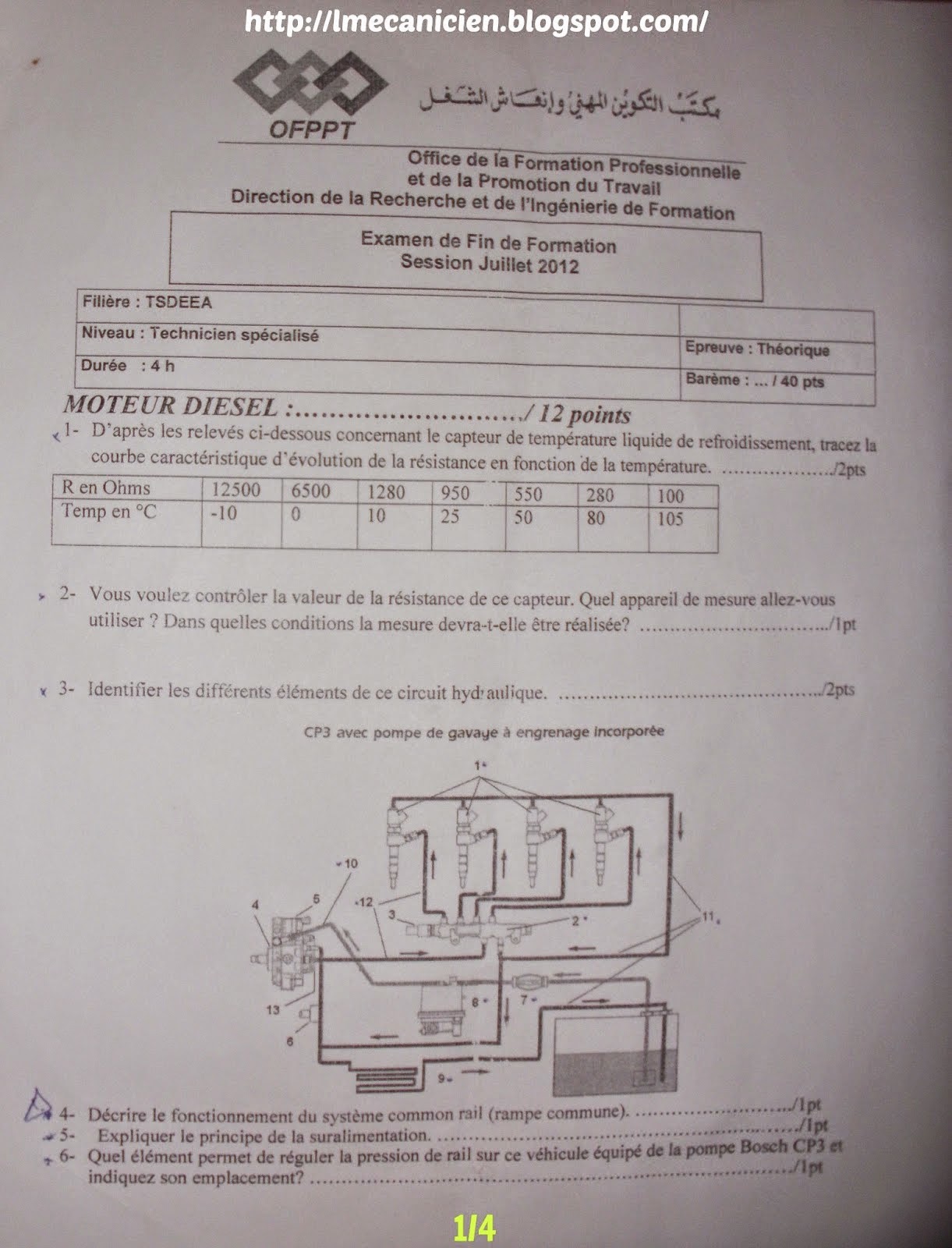 Examen de fin de formation DEEA 2012 ~ Diagnoctic Et Eléctronique ...