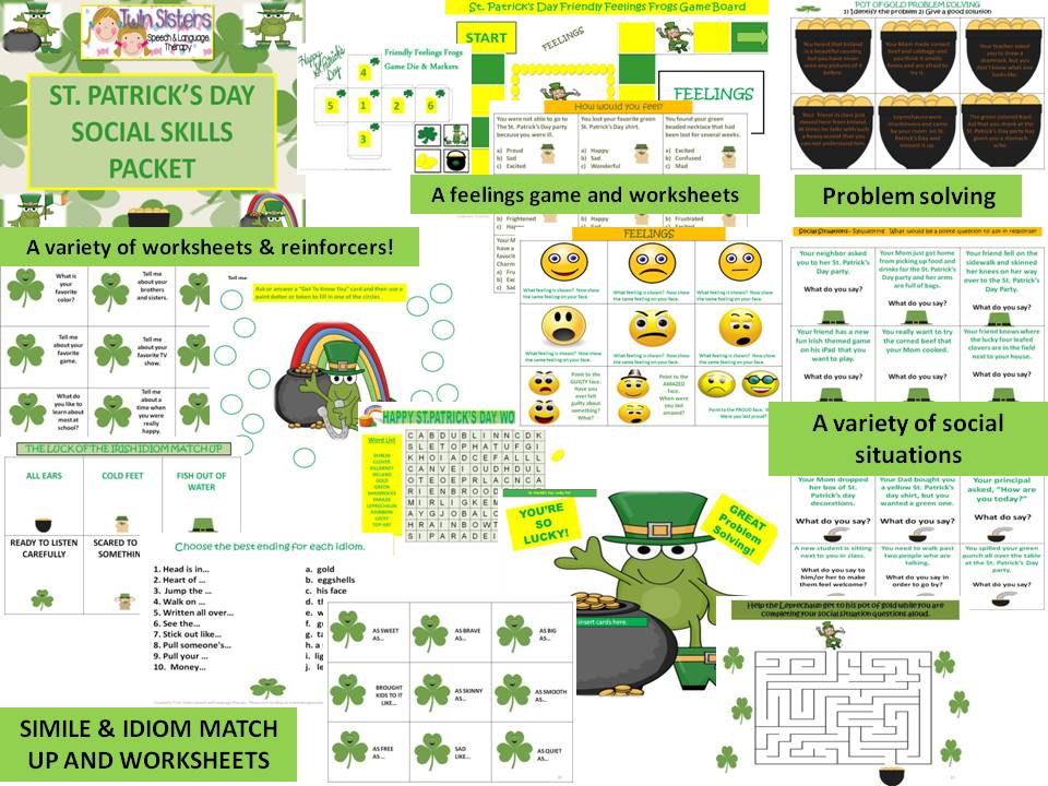 Twin Speech, Language & Literacy LLC: St. Patrick's Day Social Skills ...