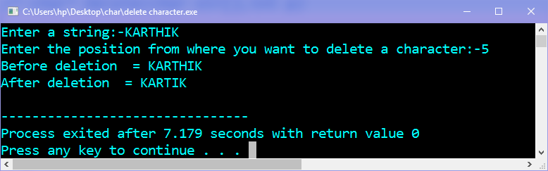Program in C to delete a Character from a given position in a given ...