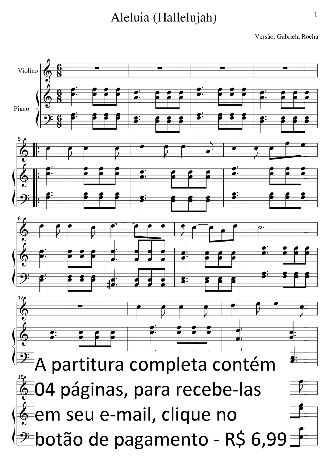 Partituras Musicais: Aleluia - hallelujah - Gabriela Rocha - n.º 587