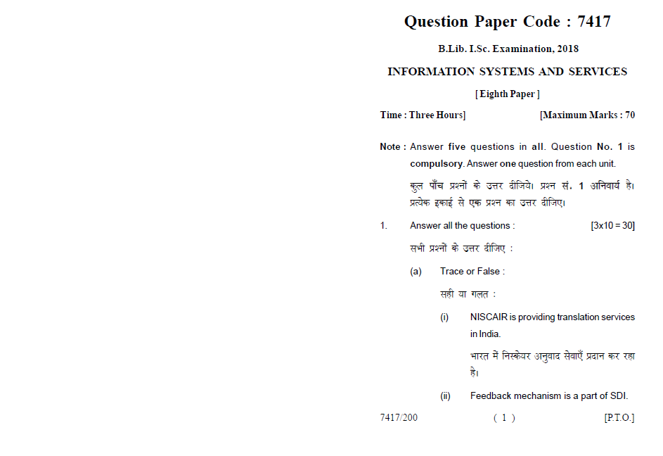 Lucknow University B.Lib.I.Sc. INFORMATION SYSTEMS AND SERVICES ...