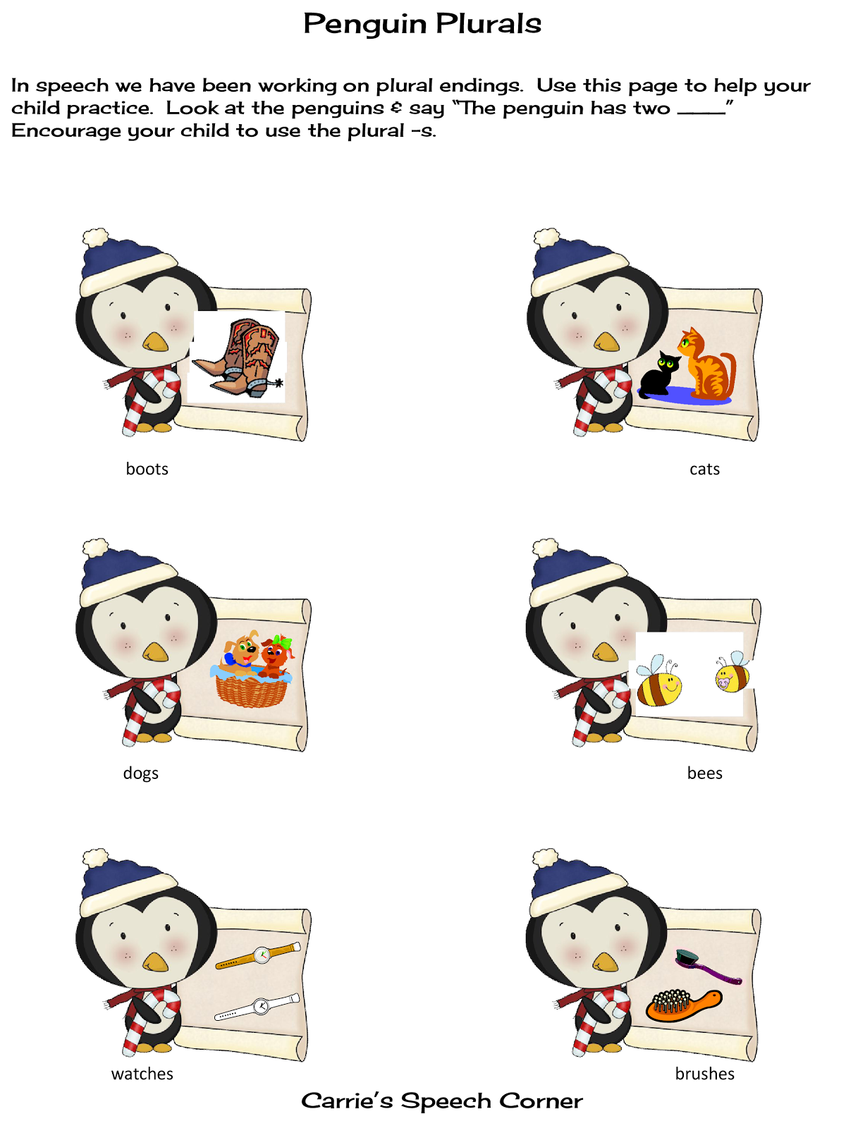 Carrie's Speech Corner: Penguin Plurals HW