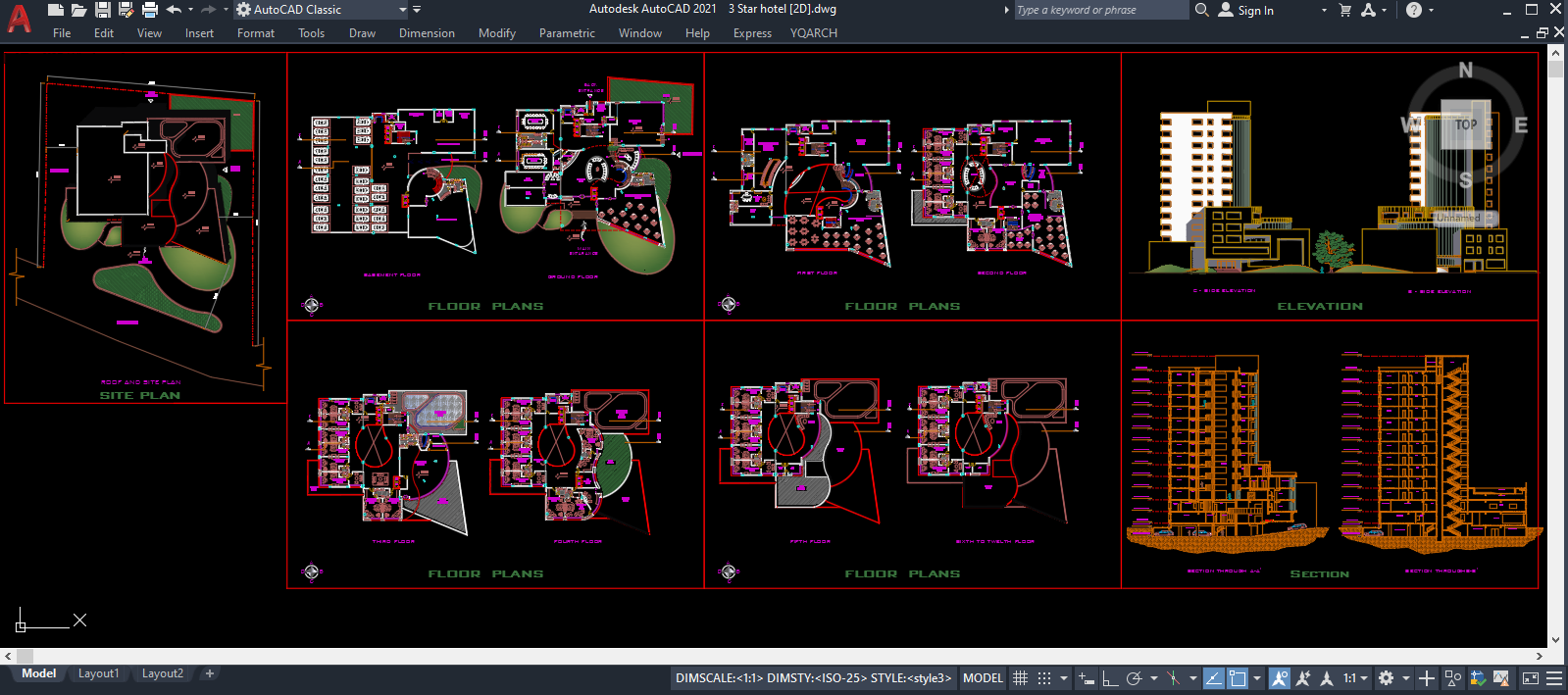 FLOORS PLANS DETAILS FOR 5 STAR HOTEL 2D & 3D [DWG]