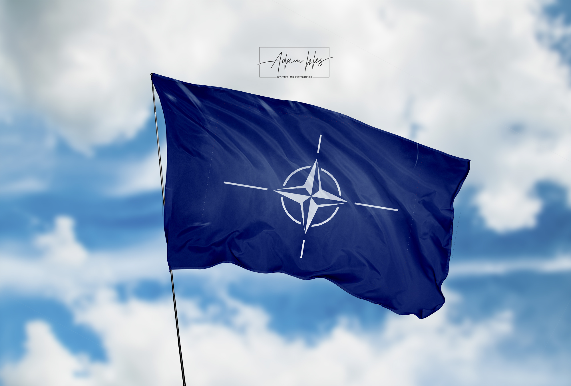 Beautiful Background of NATO The NATO Flag is Flying in The Sky