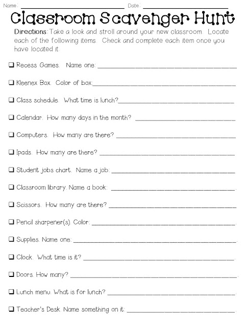 Mind Sparks: Back to School Scavenger Hunts--A fun first day activity!