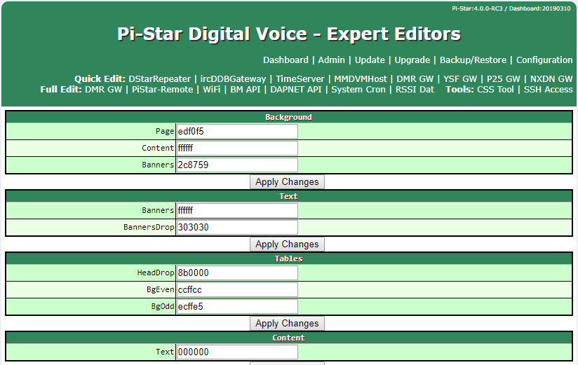PI-Star Hotspot Interface: Pi-star color hex code for the dashboard