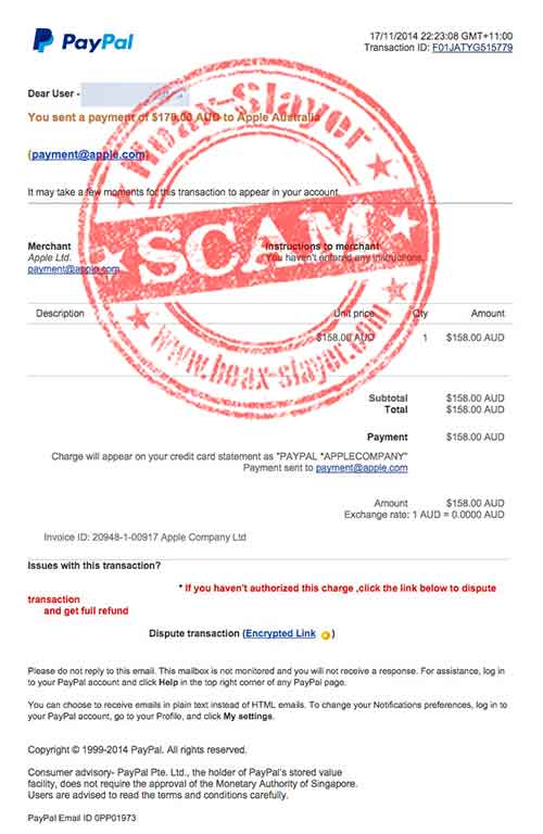 Paypal Receipt Scam - Invoice Template