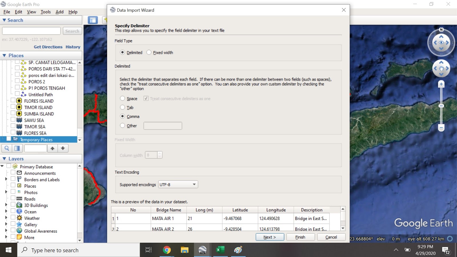 Enter Excel Data Into Google Earth Pro (Desktop)