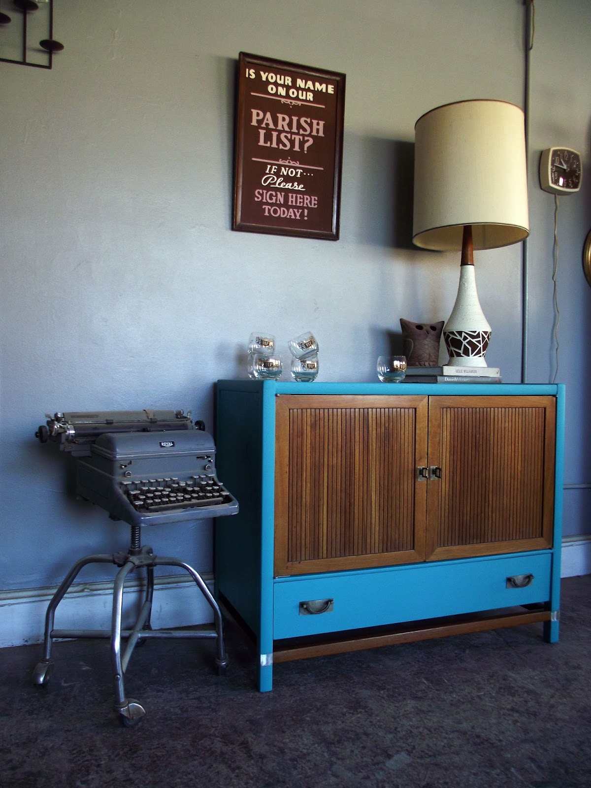 Vintage Ground: Mid Century Turquoise Bar / Buffet / Media Console