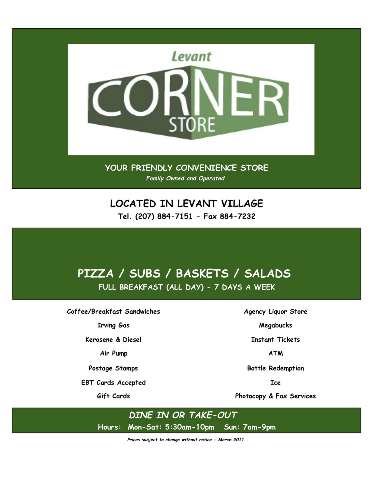Levant Corner Store: Menu