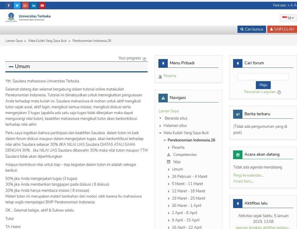 Terbaru, Panduan Tuton elearning.ut.ac.id bagi Mahasiswa UT Tahun 2021. ...
