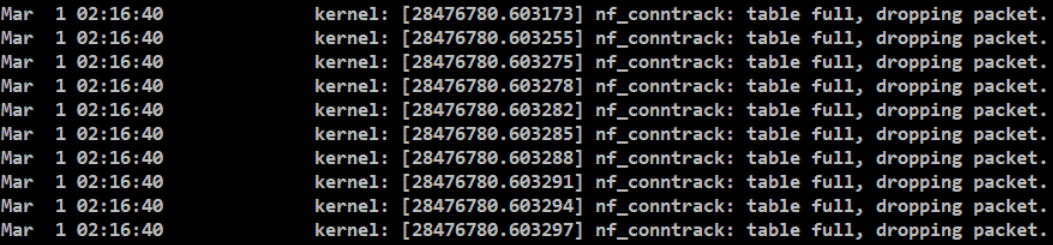 iptables nf_conntrack: table full, dropping packet 에러 해결하기