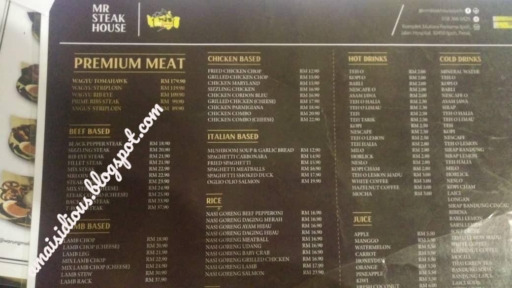 Mr Steak House Ipoh : Kedai Western Ipoh Yang Ada Steak Premium