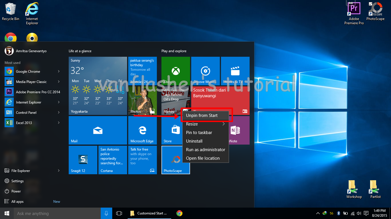 Mengatur Sendiri Tile Start Menu Windows 10 - Service Laptop Jogja