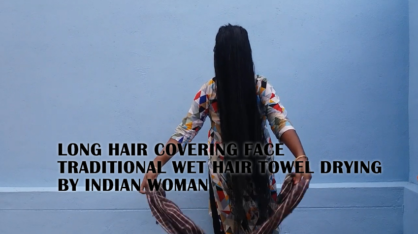 Long Hair Covering Face Traditional Wet Hair Towel Drying By Indian ...
