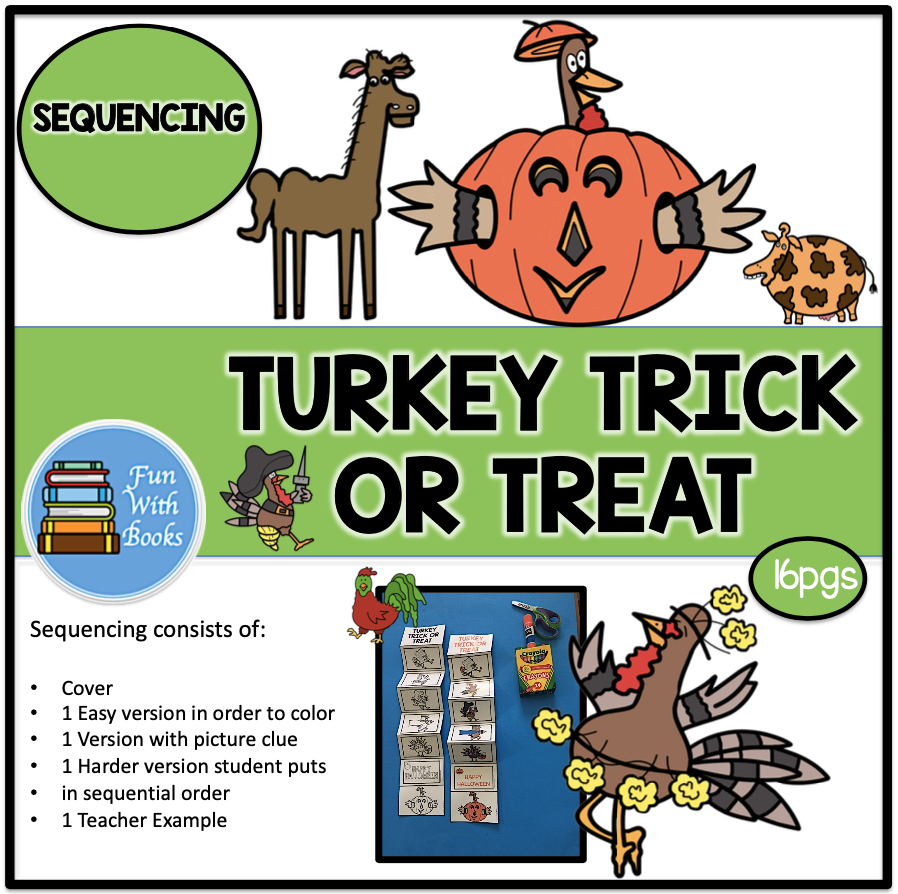 TURKEY TRICK OR TREAT SEQUENCING ~ Book Units by Lynn