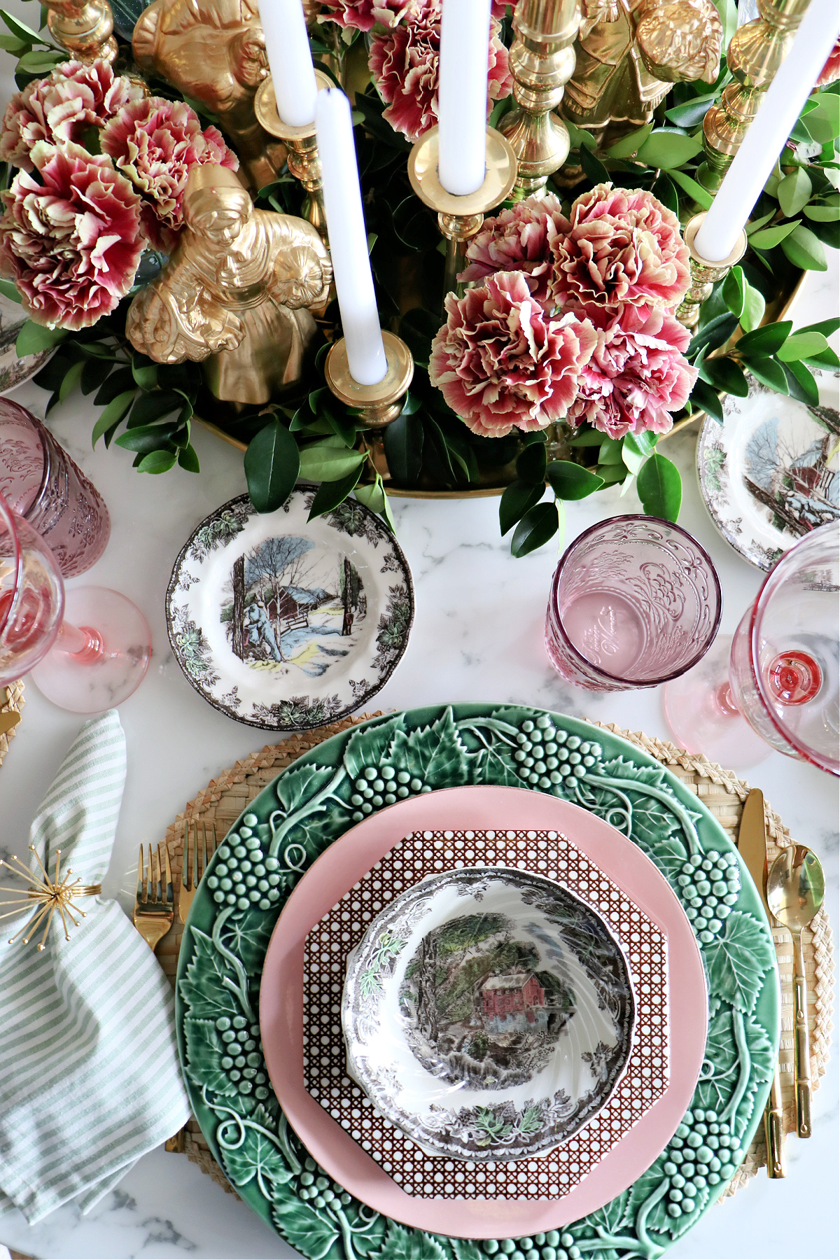 PINK AND GREEN THANKSGIVING TABLE | Dimples and Tangles