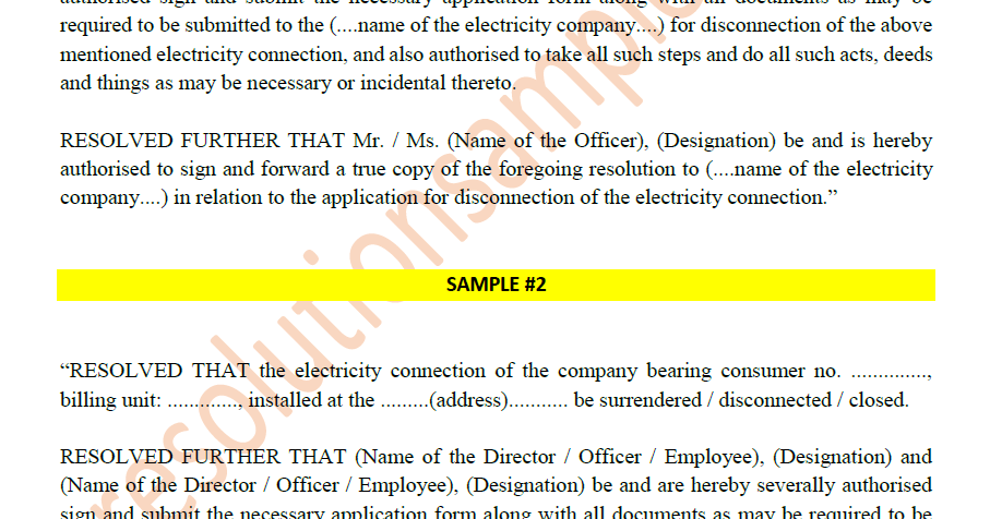 Board Resolution for Disconnection or Surrender of Electricity
