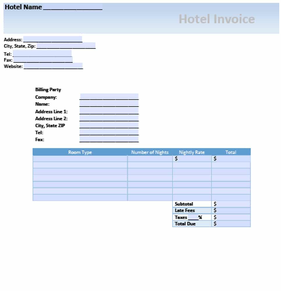 Hotel Room Bill Format In Word - Invoice Template