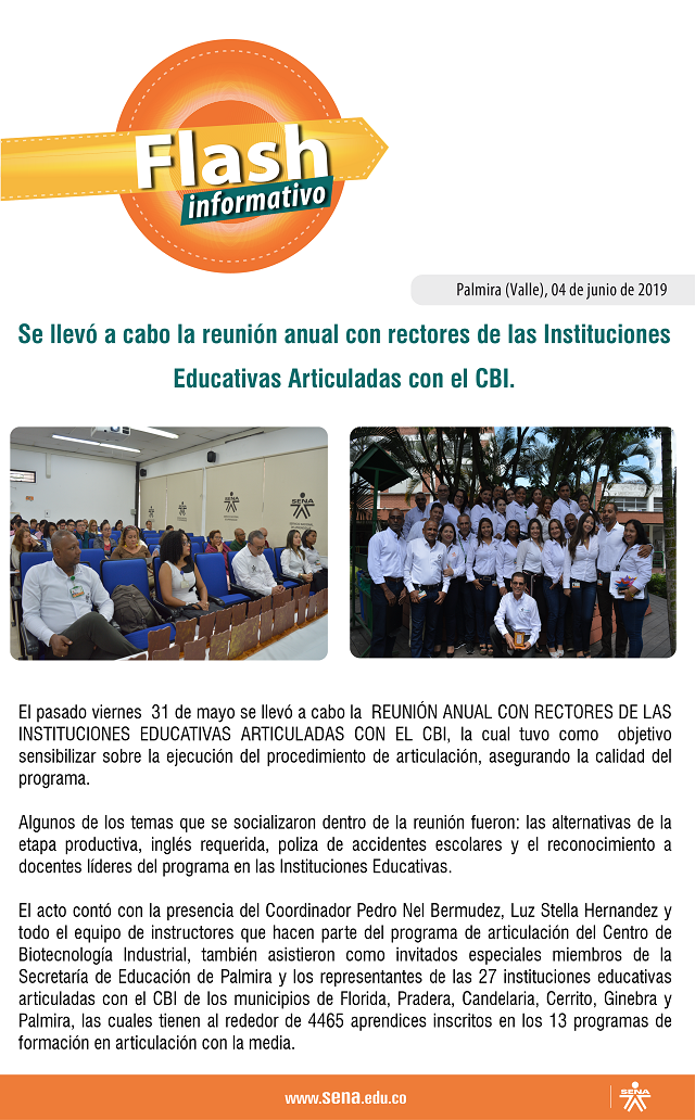 SENA Centro de Biotecnología Industrial Palmira: FLASH INFORMATIVO