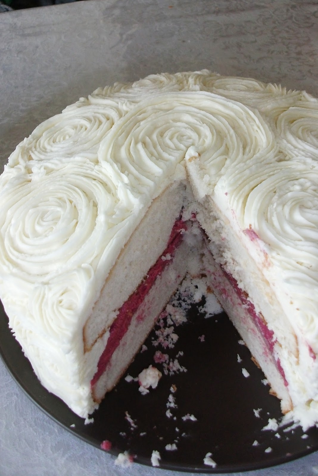 Confections of a Readoholic Mom: White Chocolate Raspberry Rose Cake
