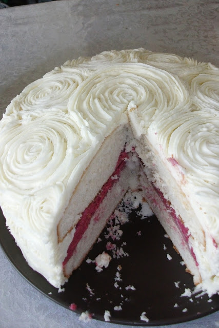 Confections of a Readoholic Mom: White Chocolate Raspberry Rose Cake