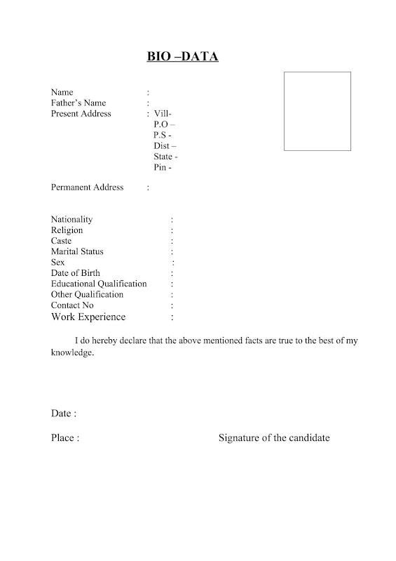 Simple Biodata Format I Biodata Format Download