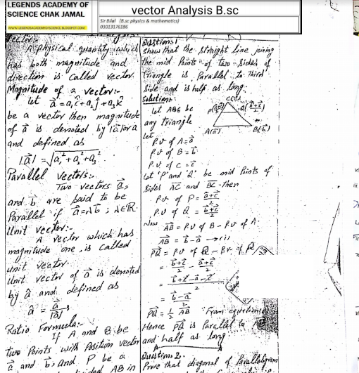 Vector Analysis - Legends Academy OF Science