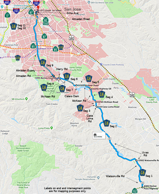 Santa Clara County Route G8 and the New Almaden Quicksilver Mine