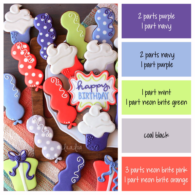 Blue, Pale Green, and Coral Birthday Color Palette and Icing Color Formulas