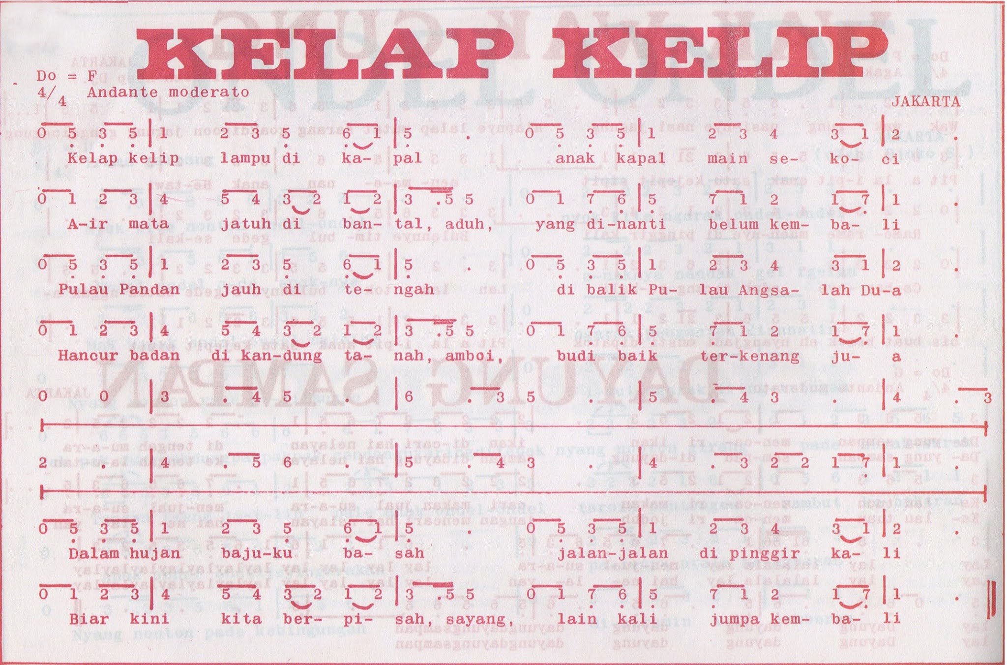 Lirik dan Not Angka Lagu Kelap Kelip - PUBDEKDOK