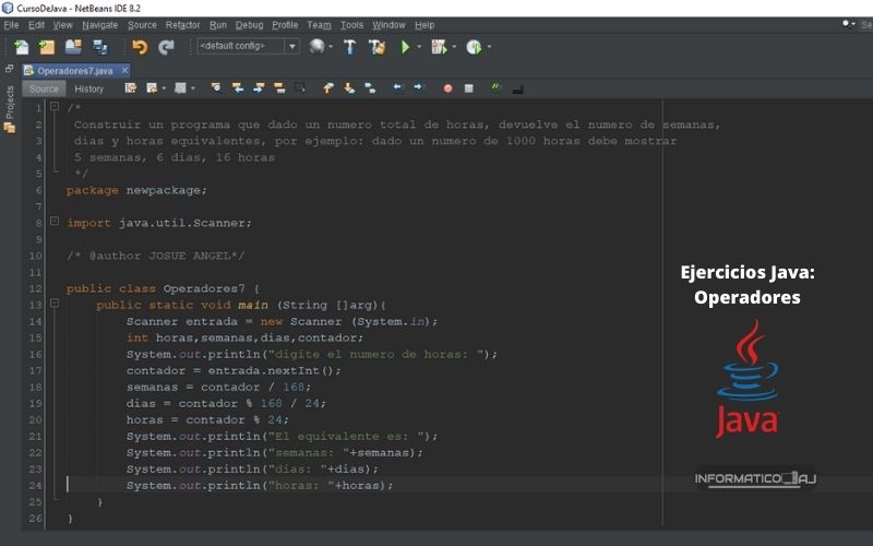 EJERCICIOS RESUELTOS de JAVA: Operadores / Numero Total de Horas