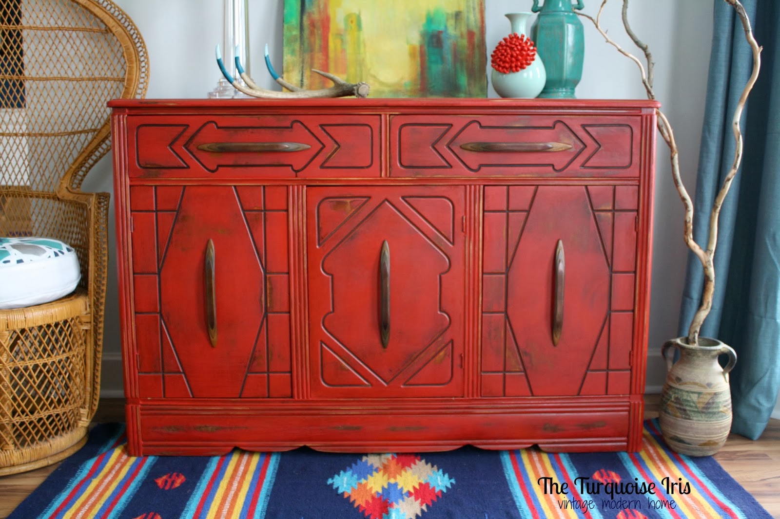 The Turquoise Iris ~ Furniture & Art: Vintage Red Buffet