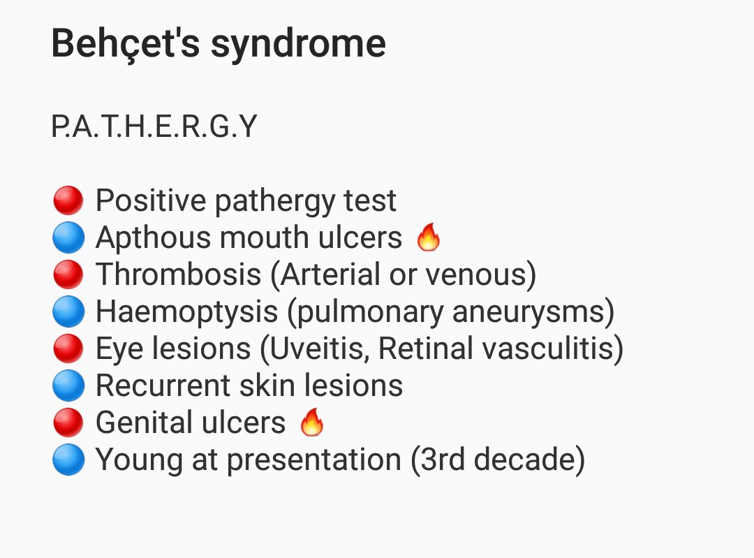 Behcet's syndrome - mnemonic