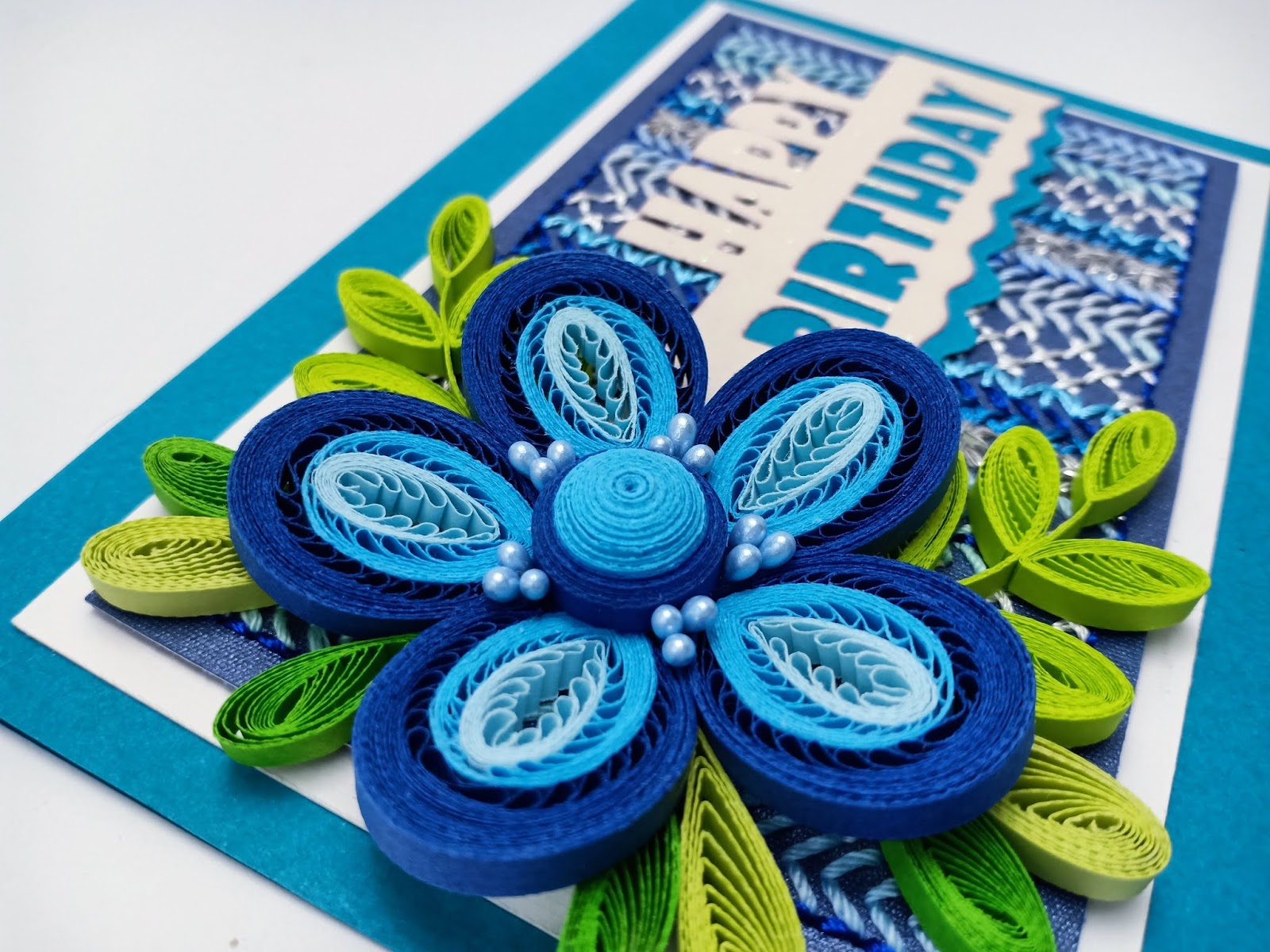 AZLINA ABDUL: Blue stitched card with blue quilling flower