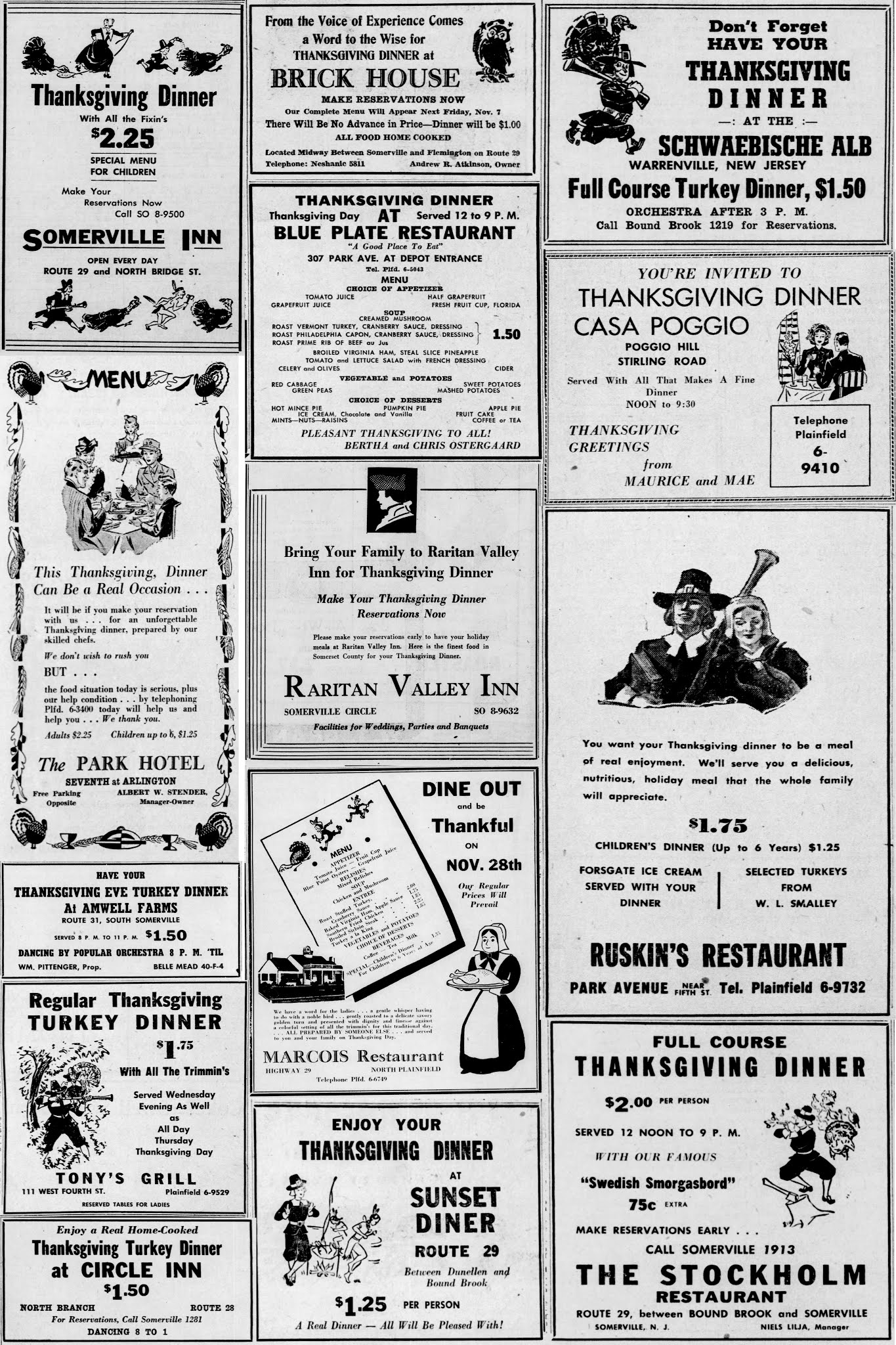 Gillette On Hillsborough: Dine-Out Thanksgiving - 1930s, 40s, and 50s