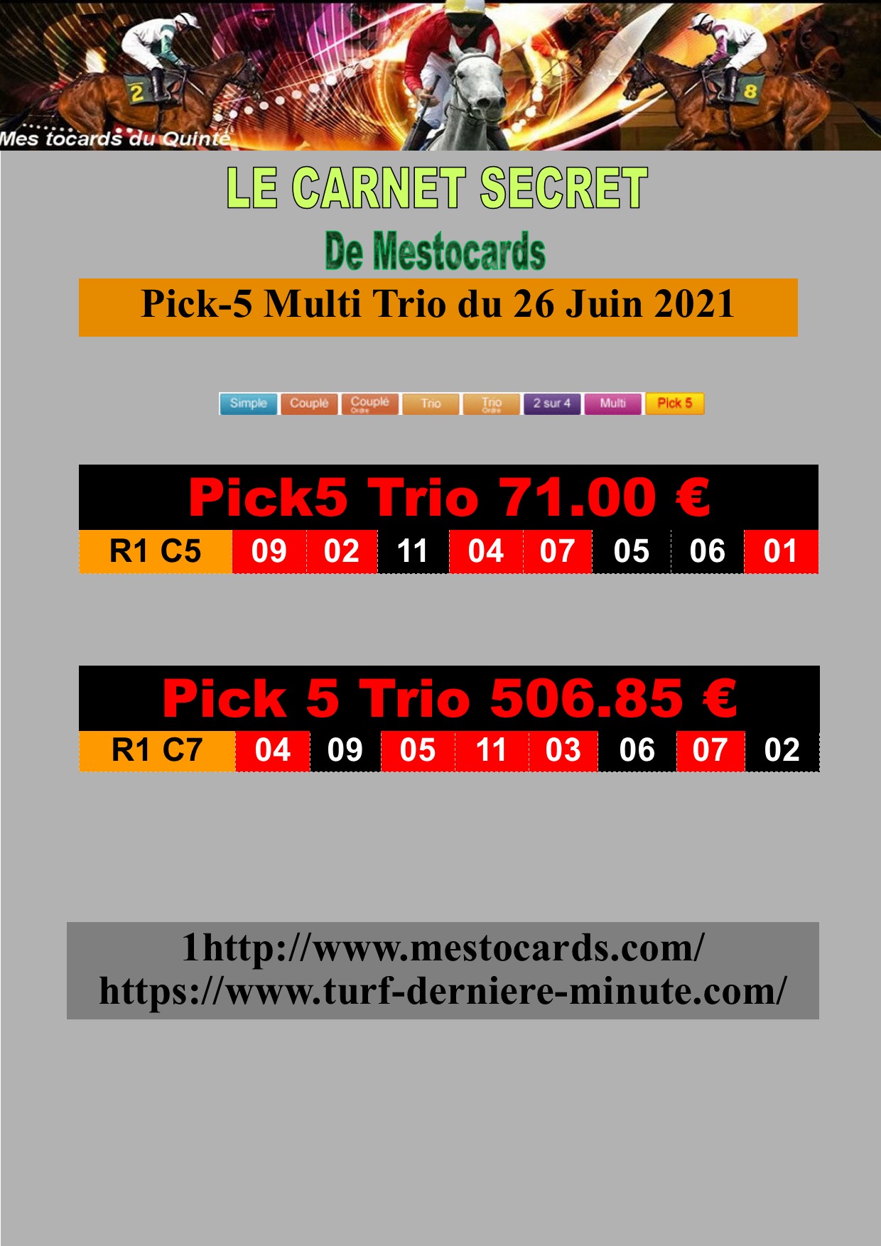 Pick 5 Historique 2021