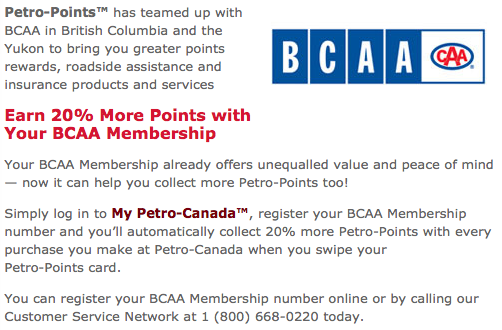 My Travel Fund: 20% bonus petro-points when linking bcaa membership