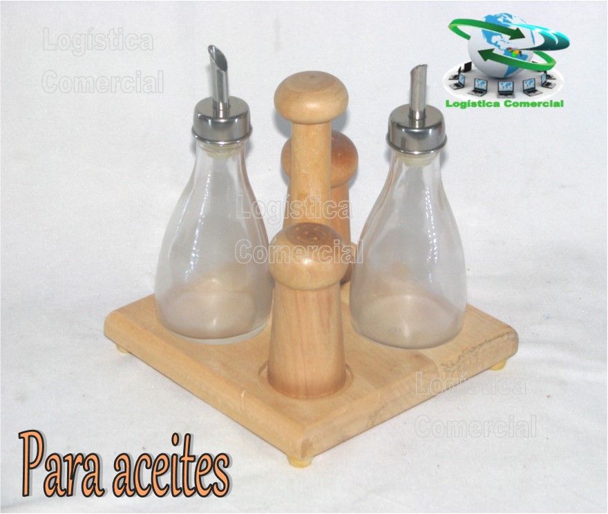 Utensilios: Set 5 piezas para sal, vinagre, aceite, pimienta